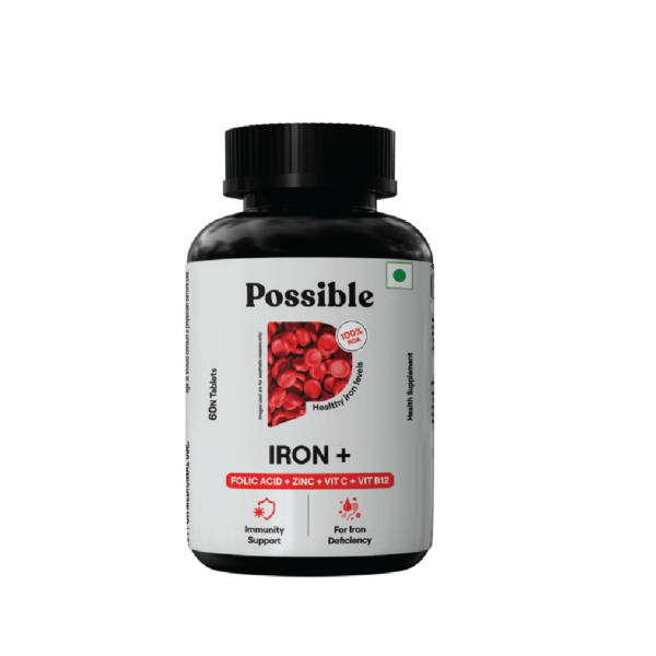 Iron+ for Women & Men| Iron Supplement with Vitamin C, Zinc, Folic acid ...